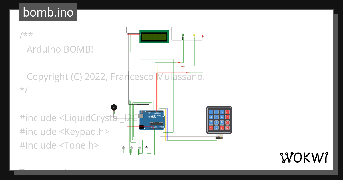 bomb.ino i2c programmabile wire - Wokwi ESP32, STM32, Arduino Simulator