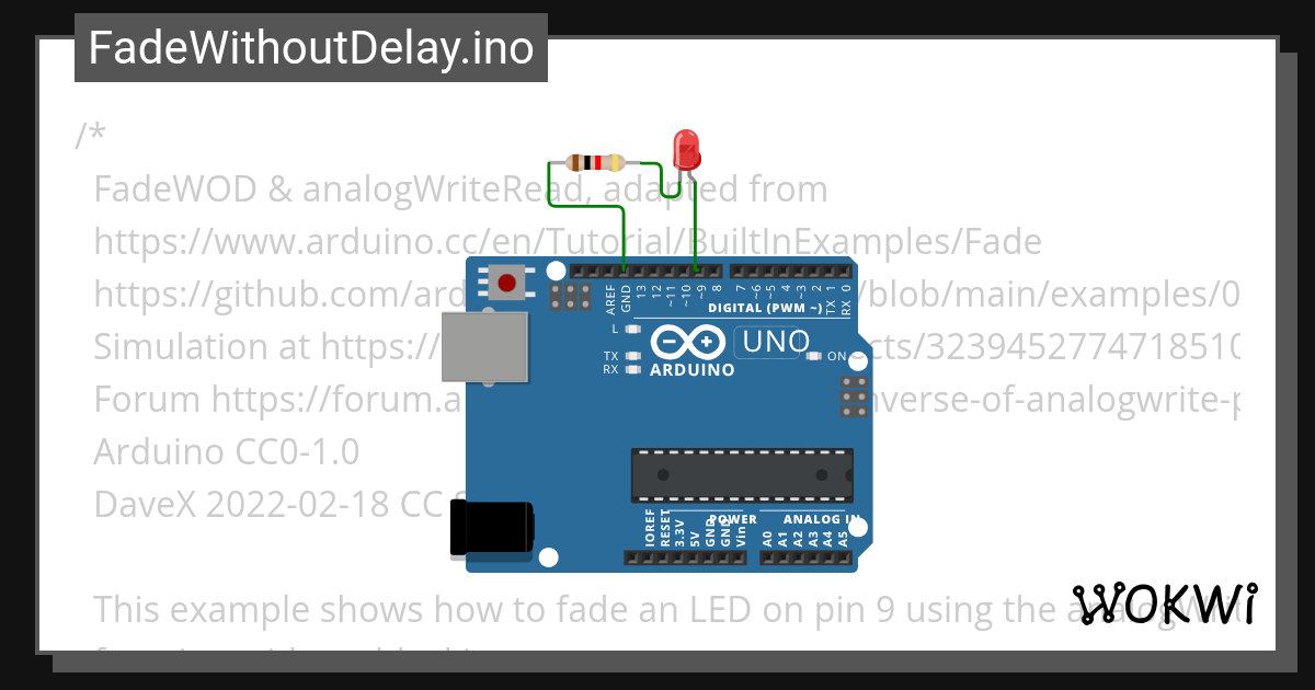 FadeWithoutDelay.ino - Wokwi ESP32, STM32, Arduino Simulator