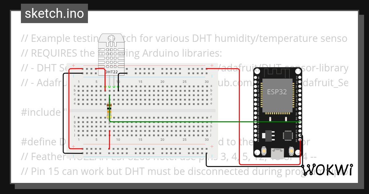 DHT22 (pareil que dht11) - Wokwi ESP32, STM32, Arduino Simulator