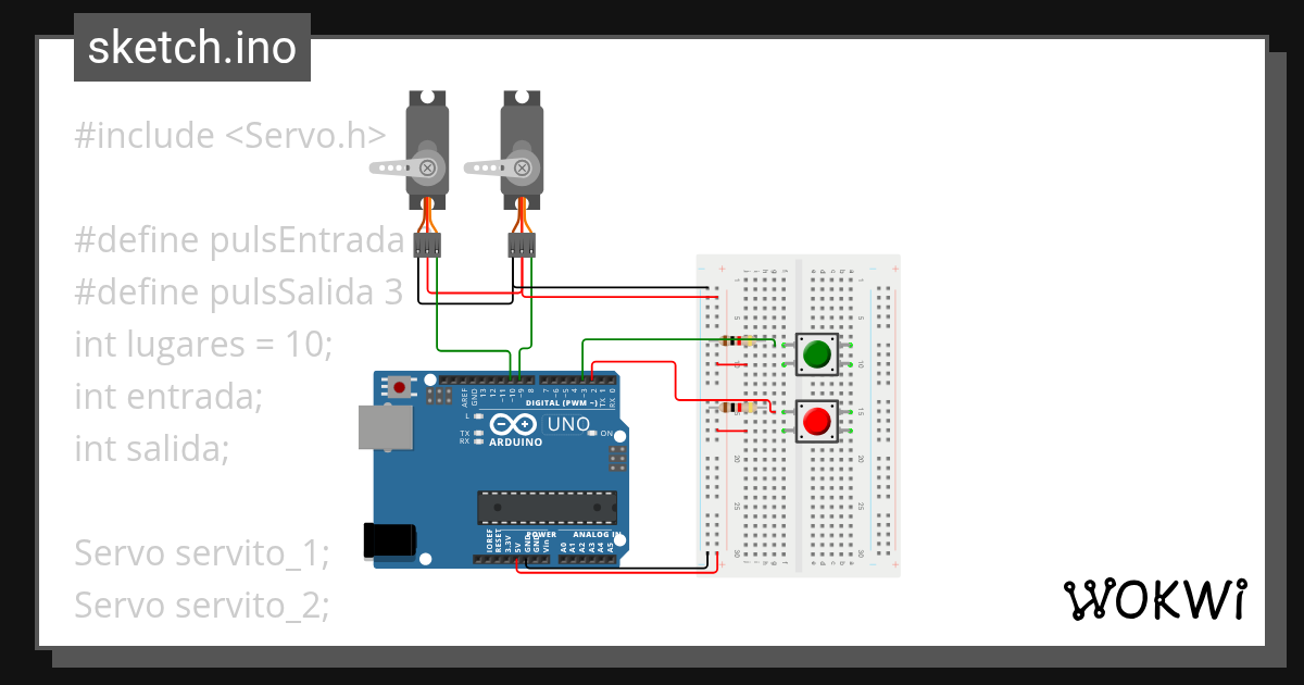 Barrera con pulsadores sin LCD.ino - Wokwi ESP32, STM32, Arduino Simulator