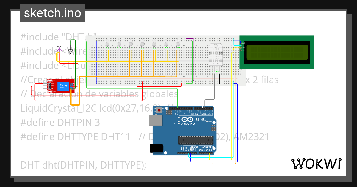 BIOTERIO( I2C-DHTT1 + RELE - Wokwi ESP32, STM32, Arduino Simulator