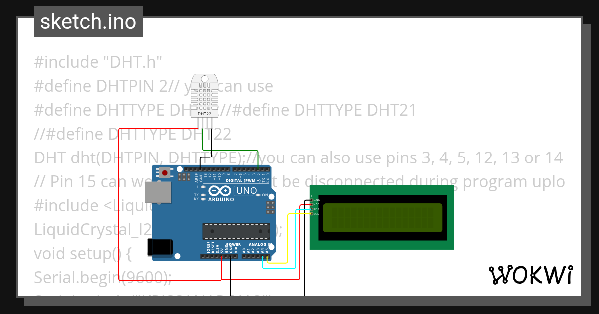 DHT 22 จอ lcd (i2c) 6340610101วทก - Wokwi ESP32, STM32, Arduino Simulator
