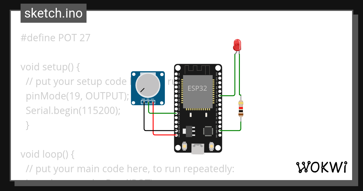 LED control using POT - Wokwi ESP32, STM32, Arduino Simulator