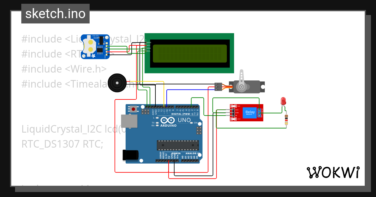 Jam Digital Alarm Servo Wokwi Esp32 Stm32 Arduino Simulator