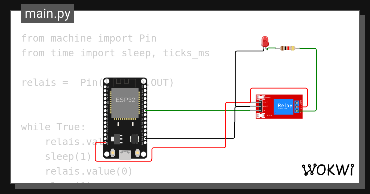 Relais Sturen Met Esp32 En Micropython Wokwi Esp32 Stm32 Arduino Simulator