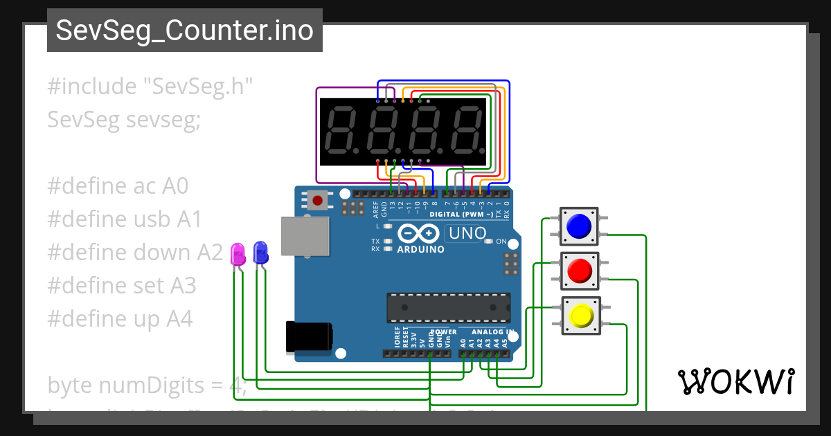 SevSeg_Counter.ino copy - Wokwi ESP32, STM32, Arduino Simulator
