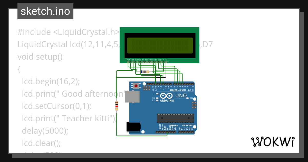 LCD introduce Yourself p - Wokwi ESP32, STM32, Arduino Simulator