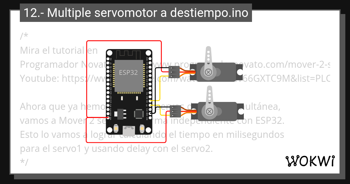 12.- Multiple servomotor a destiempo.ino - Wokwi ESP32, STM32, Arduino Simulator
