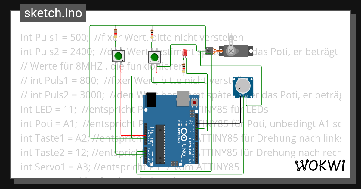 Servo mit tasten (ATTiny45) - Wokwi ESP32, STM32, Arduino Simulator