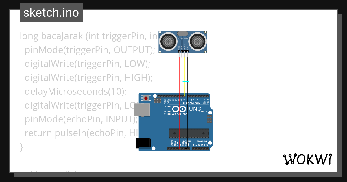 Menampilkan Jarak Yang Dideteksi Oleh Sensor Ultrasonicino Wokwi Esp32 Stm32 Arduino Simulator