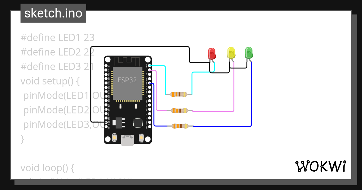 Esp32ไฟสัญญาณจราจร Wokwi Esp32 Stm32 Arduino Simulator 