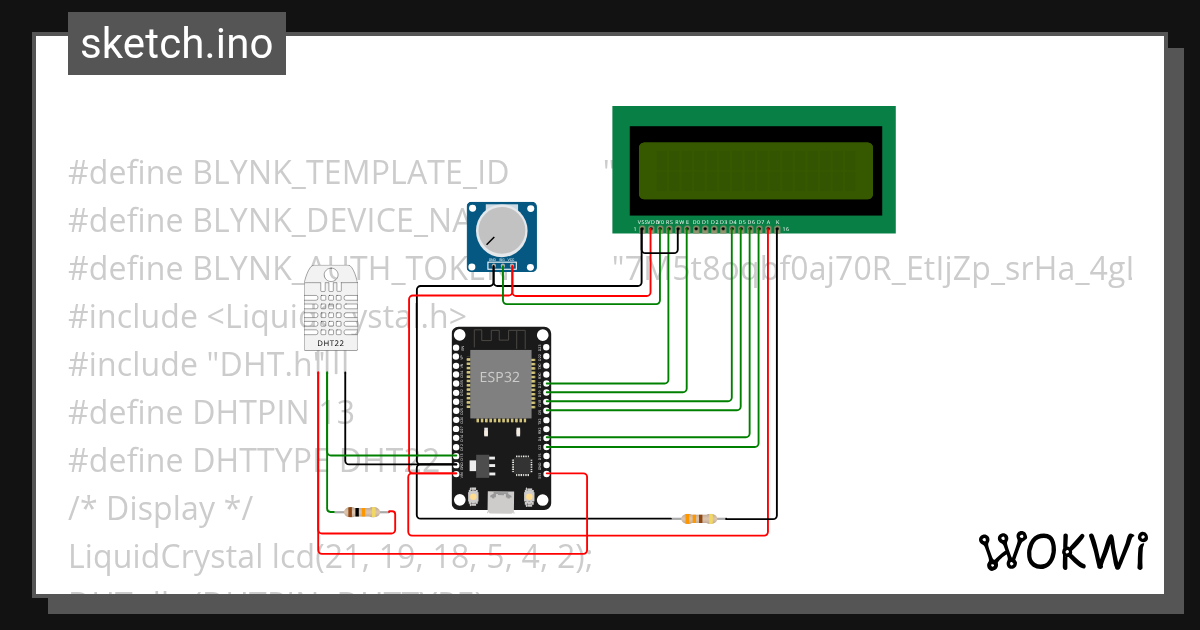 DHT22 LCD Blynk - Wokwi ESP32, STM32, Arduino Simulator