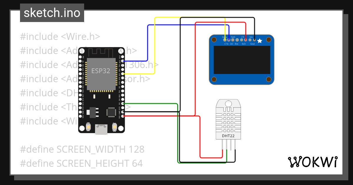 ESP32 OLED + DHT22 - Wokwi ESP32, STM32, Arduino Simulator
