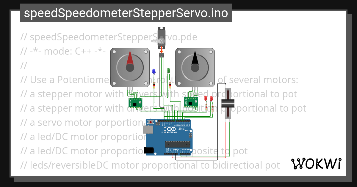 speedSpeedometerStepperServo.ino copy - Wokwi ESP32, STM32, Arduino Simulator