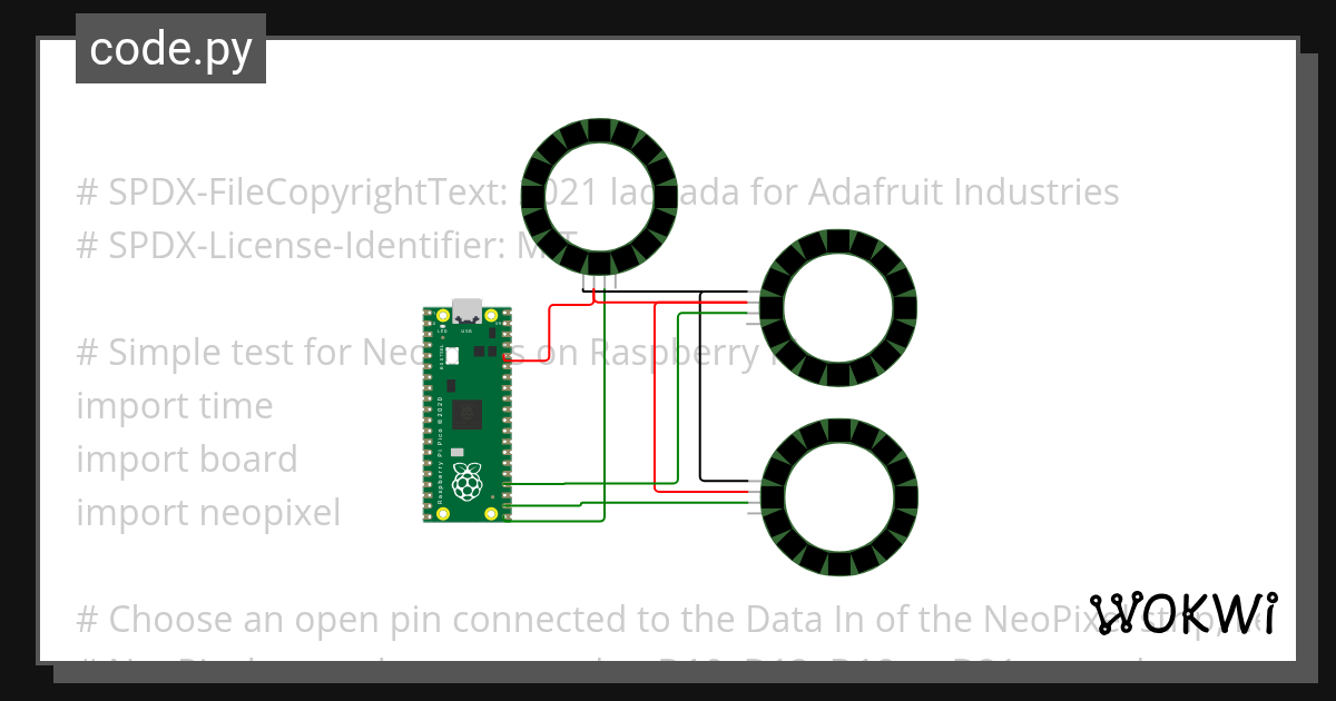 CircuitPython 3 NeoPixel 3 pin - Wokwi ESP32, STM32, Arduino Simulator