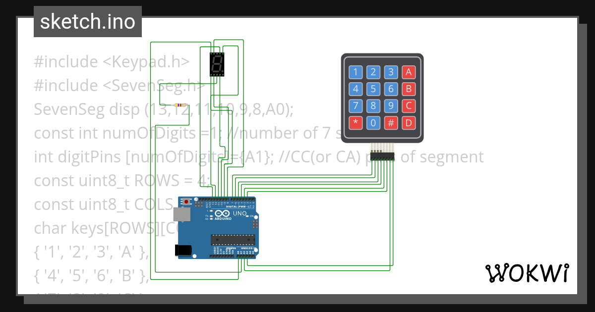 72 โปรแกรมอ่านค่าสัญญานคีย์แพดควบคุมหลอดแอลอีดี7 Segment Wokwi Esp32 Stm32 Arduino Simulator 
