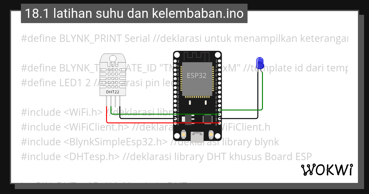 18.1 latihan suhu dan kelembaban.ino - Wokwi ESP32, STM32, Arduino Simulator