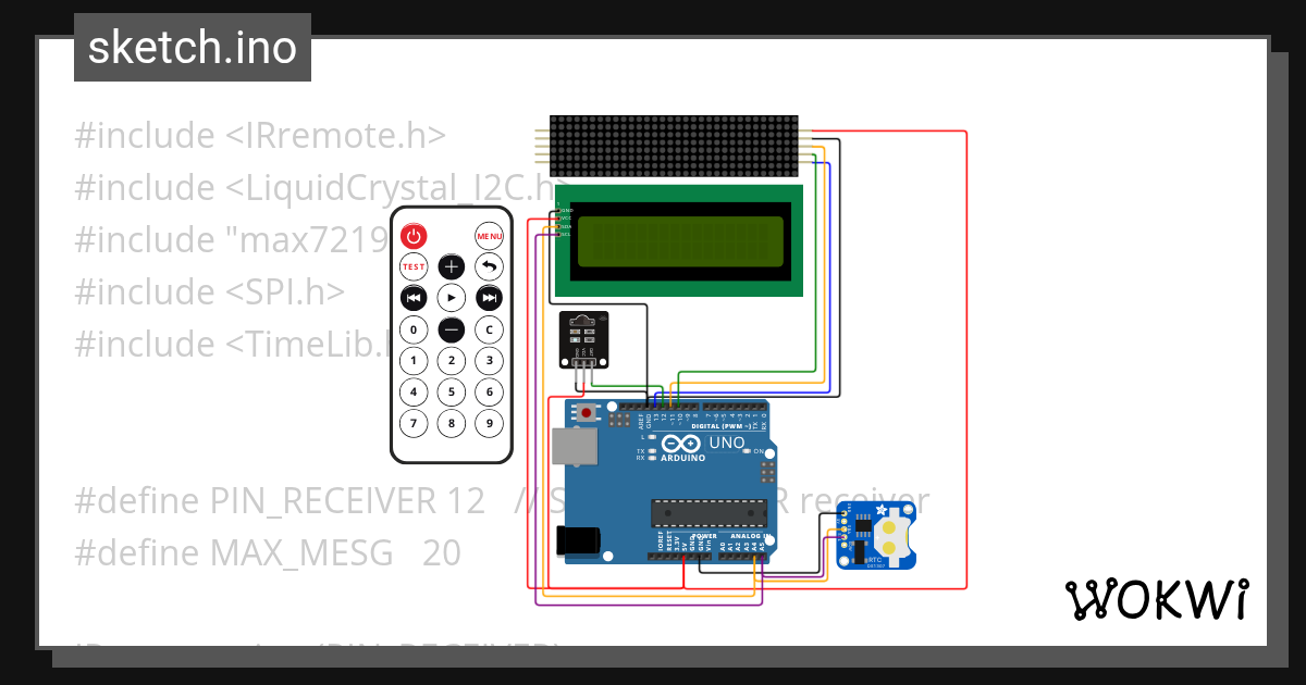 max7219-clock-IR-4 copy - Wokwi ESP32, STM32, Arduino Simulator