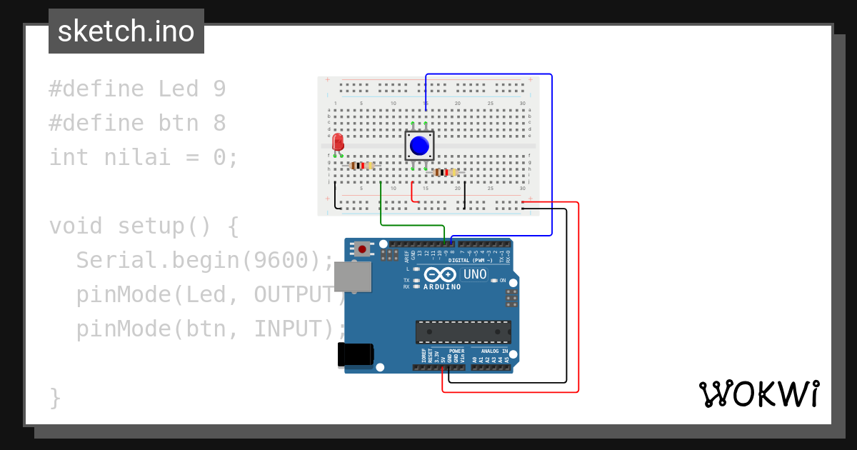 Arduino + LED + BTN + Resistor - Wokwi ESP32, STM32, Arduino Simulator Arduino + LED + BTN + Resistor - Wokwi ESP32, STM32, Arduino Simulator
