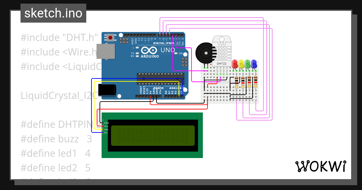 dht22+IIC LCD1602 - Wokwi ESP32, STM32, Arduino Simulator
