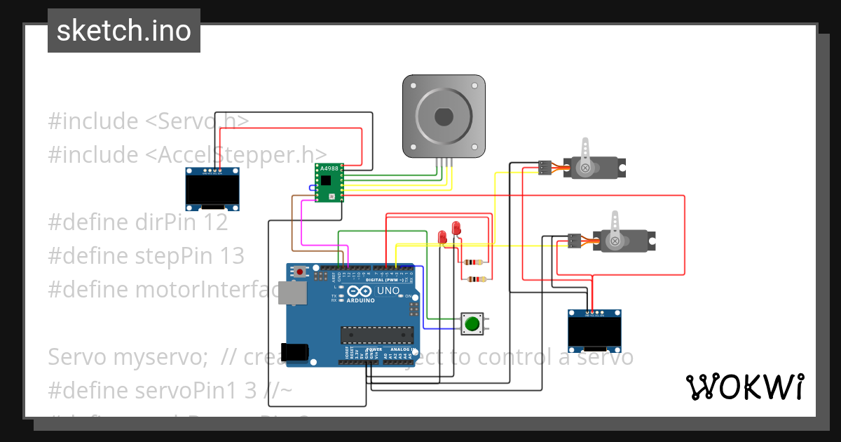Stepper with LED with A4988 - SCRAP - Wokwi ESP32, STM32, Arduino Simulator