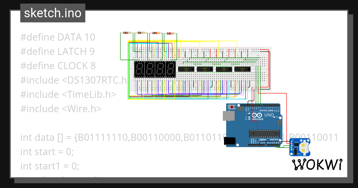 4-Digit 4-Shift Register MMSS RTC - Wokwi ESP32, STM32, Arduino Simulator