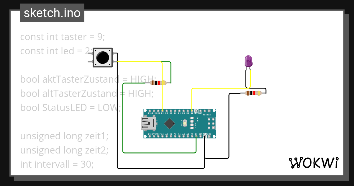 Taster mit LED copy - Wokwi ESP32, STM32, Arduino Simulator Taster mit LED copy - Wokwi ESP32, STM32, Arduino Simulator