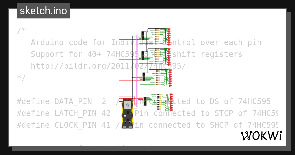 Esp32移位寄存器测试 Wokwi Esp32 Stm32 Arduino Simulator