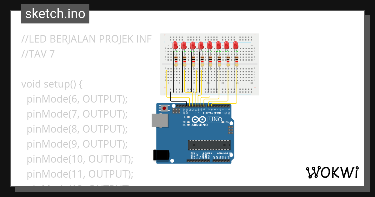 LED Berjalan (1) - Wokwi ESP32, STM32, Arduino Simulator
