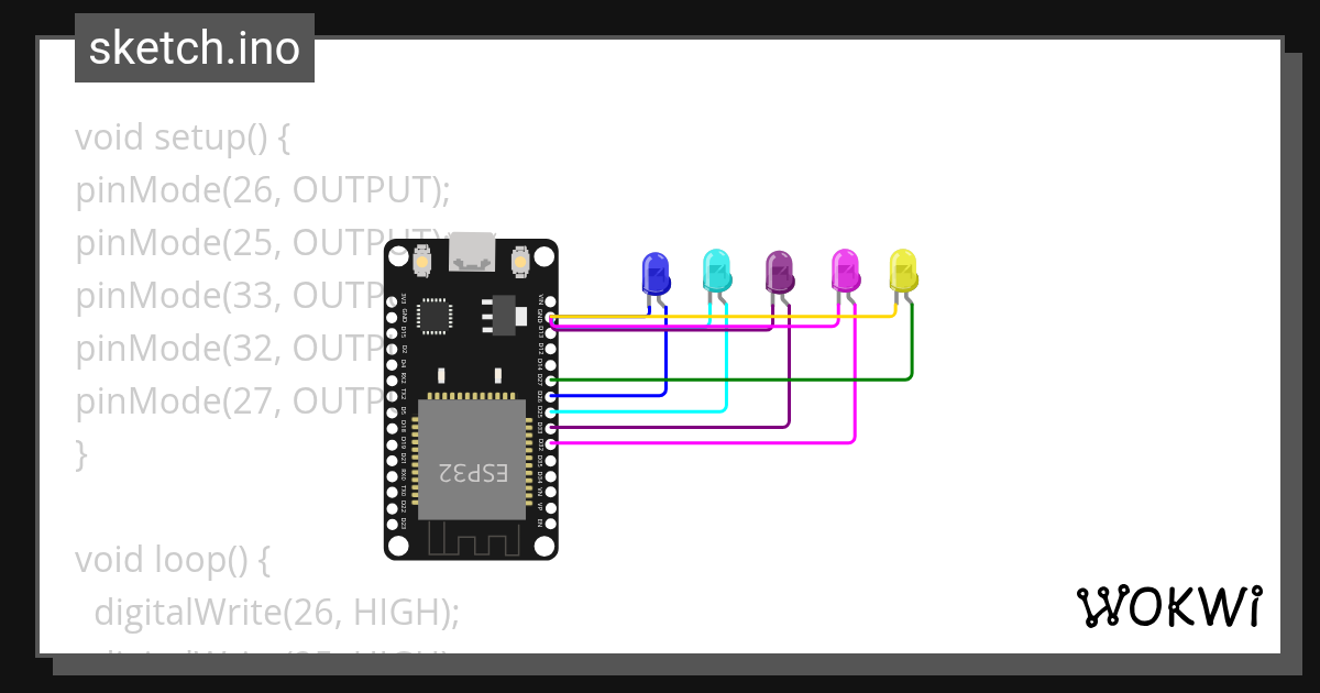 Tokyo Led 5 ดวง Wokwi Esp32 Stm32 Arduino Simulator 