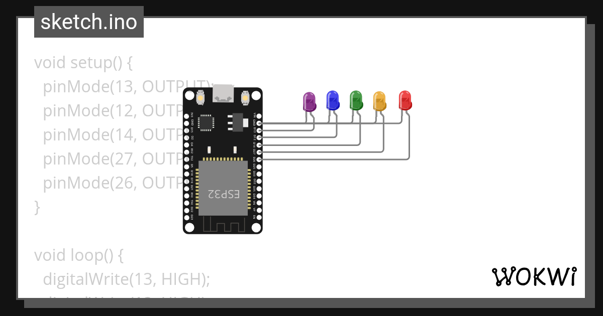 Poy LED 5 ดวง copy - Wokwi ESP32, STM32, Arduino Simulator