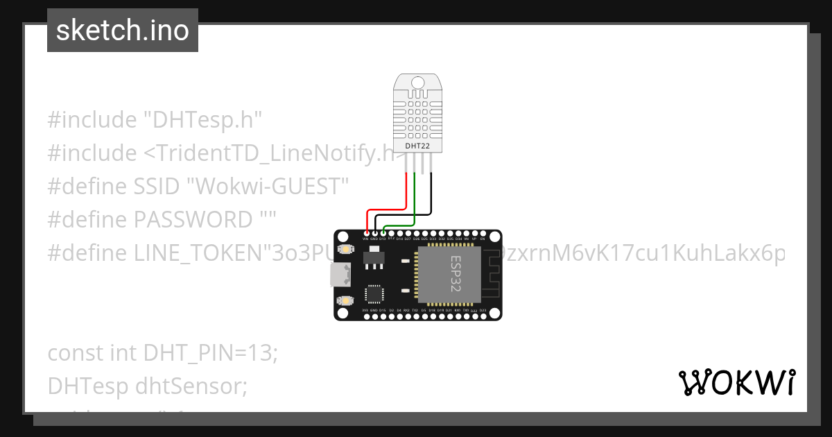 work 5 LINE DHT22 - Wokwi ESP32, STM32, Arduino Simulator