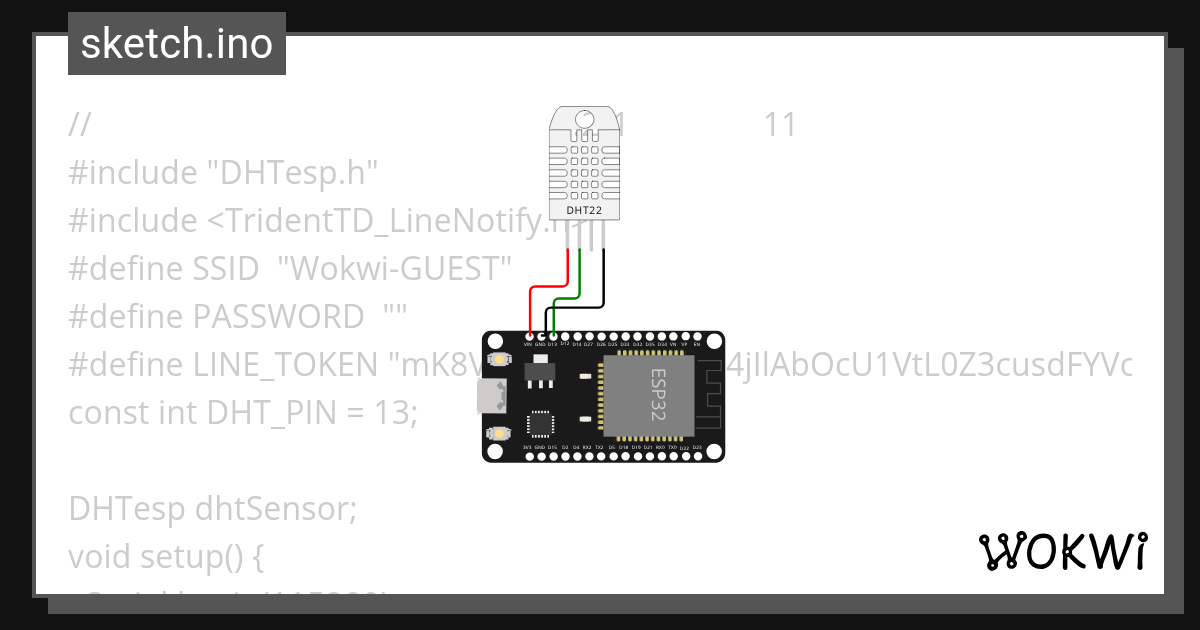 work5.Line DHT22 - Wokwi ESP32, STM32, Arduino Simulator