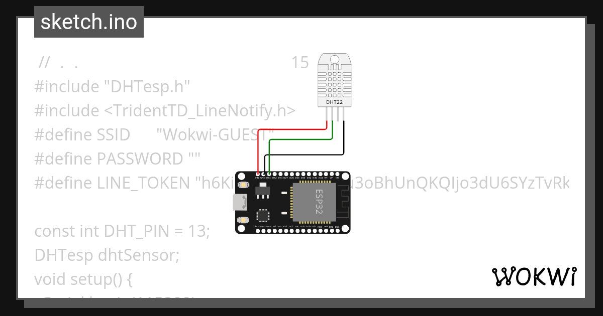 work5 Line DHT22 - Wokwi ESP32, STM32, Arduino Simulator