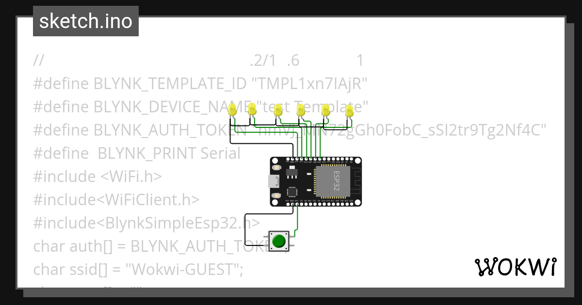work6 Blynk LED Switch - Wokwi ESP32, STM32, Arduino Simulator