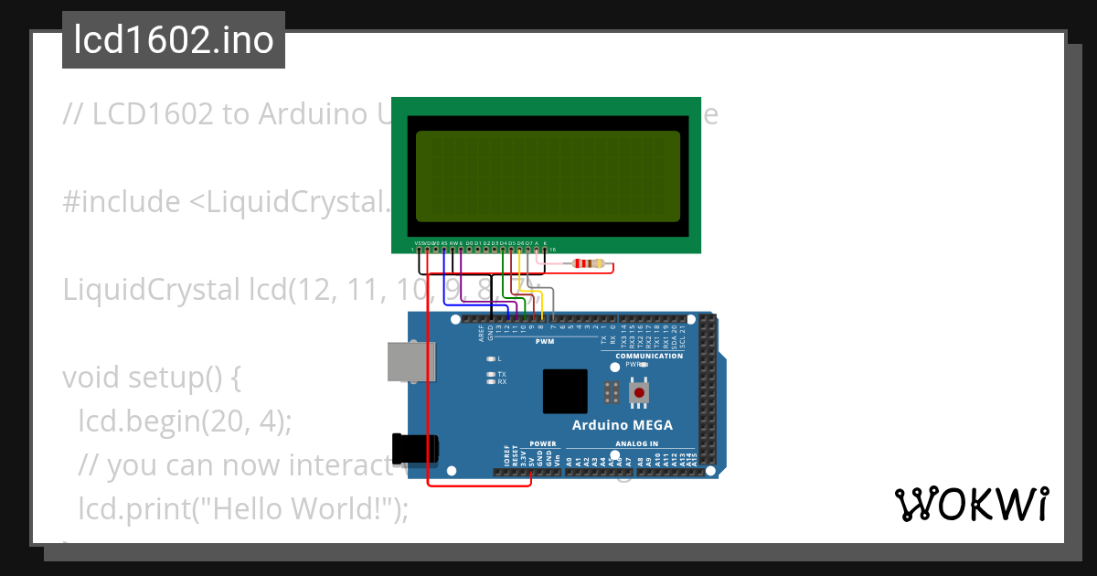 lcd1602.ino - Wokwi ESP32, STM32, Arduino Simulator