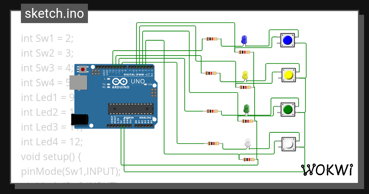 รับค่าสวิตช์4ตัว Wokwi Esp32 Stm32 Arduino Simulator 1655