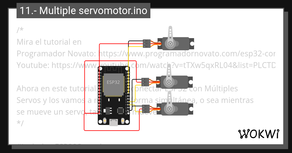 11.- Multiple servomotor.ino - Wokwi ESP32, STM32, Arduino Simulator