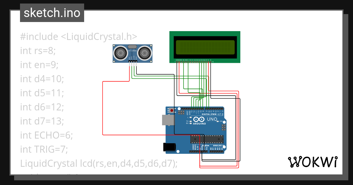 ultrasonic sensor with lcd - Wokwi ESP32, STM32, Arduino Simulator
