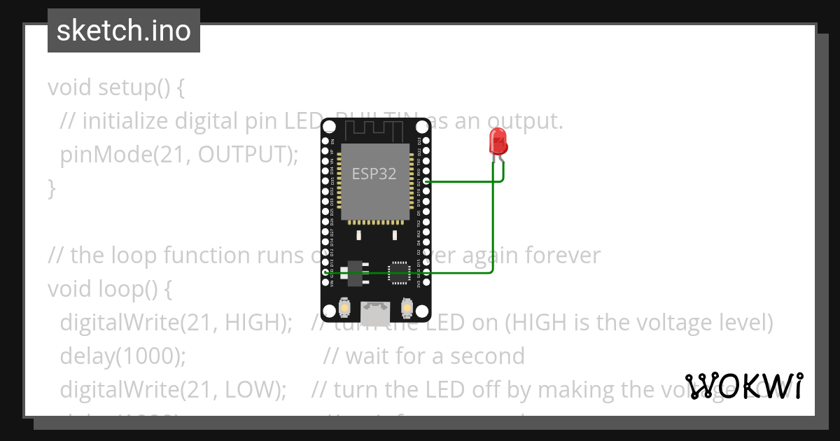 LED BLINK with esp32 - Wokwi ESP32, STM32, Arduino Simulator