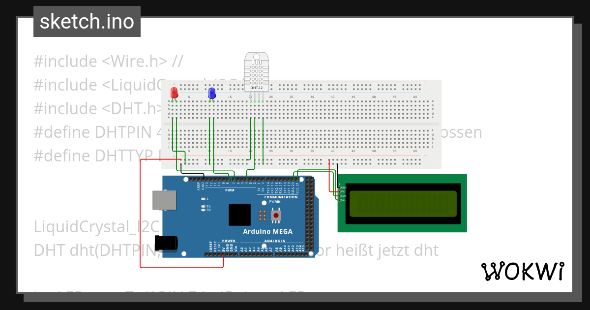 LCD MIT DHT UND LEDS - Wokwi ESP32, STM32, Arduino Simulator