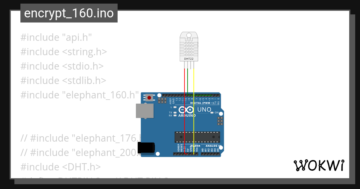 encrypt+decrypt_Elephant160v2 with DHT22 - Wokwi Arduino and ESP32 Simulator