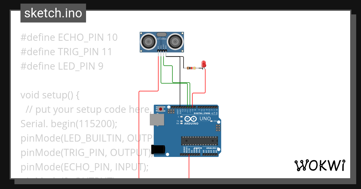 Ultrasonik LED - Wokwi ESP32, STM32, Arduino Simulator