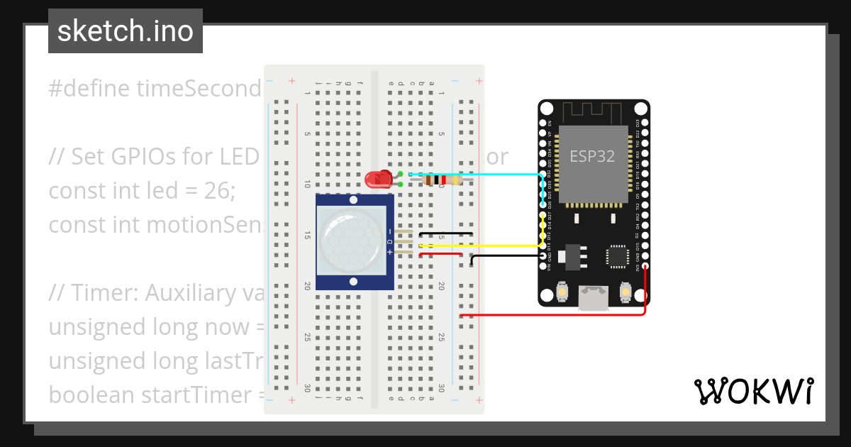 ESP32 with PIR Motion Sensor - Wokwi ESP32, STM32, Arduino Simulator