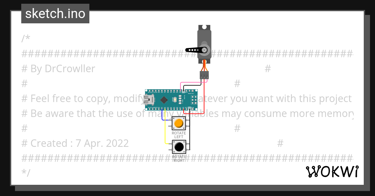 Two buttons-controlled servo - Wokwi ESP32, STM32, Arduino Simulator