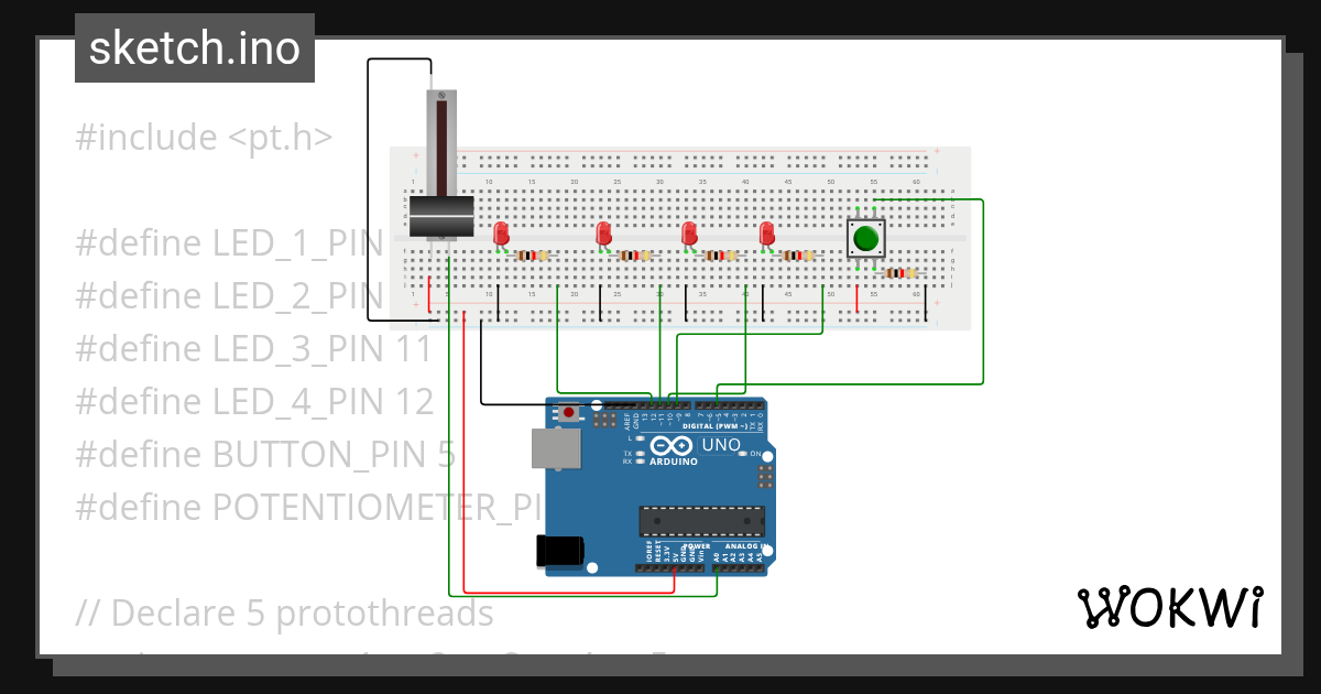 Multiple Protothreads - Wokwi ESP32, STM32, Arduino Simulator