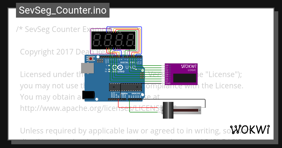 SevSeg_Counter.ino copy - Wokwi ESP32, STM32, Arduino Simulator
