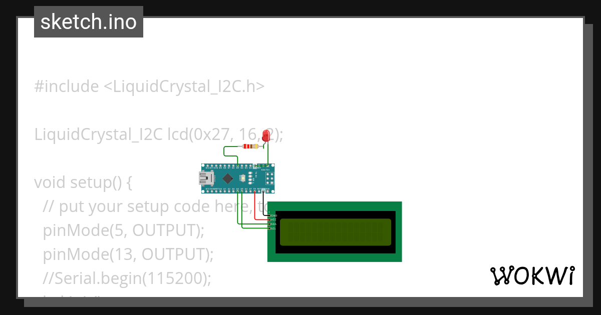 Nano blink with LCD - Wokwi ESP32, STM32, Arduino Simulator