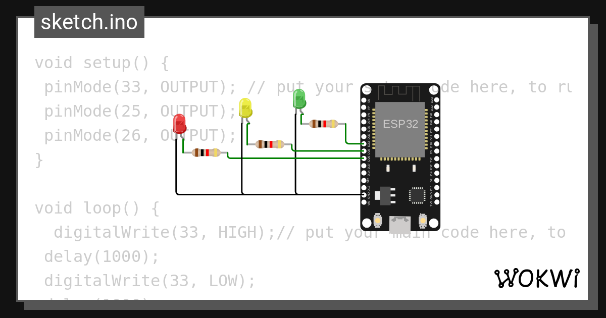 สัญญาณไฟจราจร Wokwi Esp32 Stm32 Arduino Simulator 