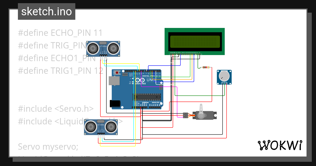 Servo Lcd Dan Sensor Ultrasonik 2 Wokwi Esp32 Stm32 Arduino Simulator